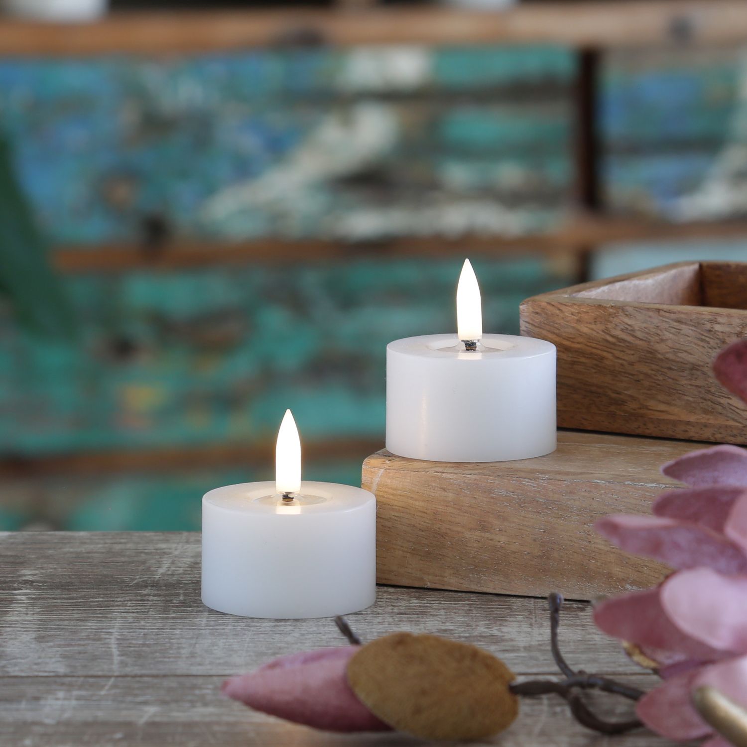 LED Mini Kerzen/Teelichter THEA - Echtwachs - D: 5cm - H: 2,8cm - Timer ...